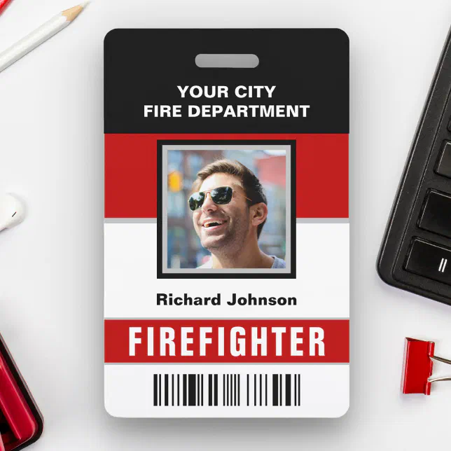 Name and Photo Fire Department Firefighter ID Card Badge | Zazzle