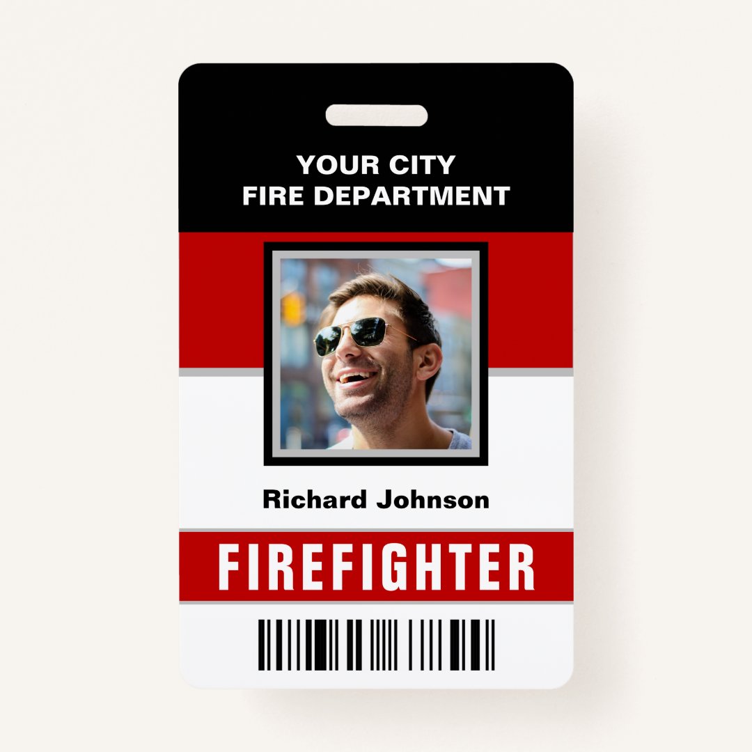 Name and Photo Fire Department Firefighter ID Card Badge | Zazzle