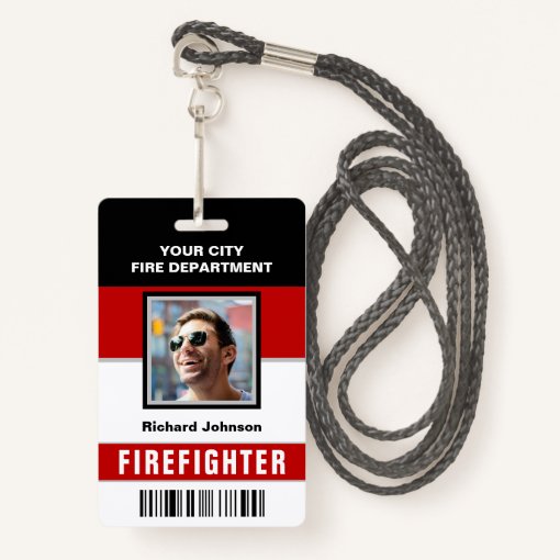 Name and Photo Fire Department Firefighter ID Card Badge | Zazzle