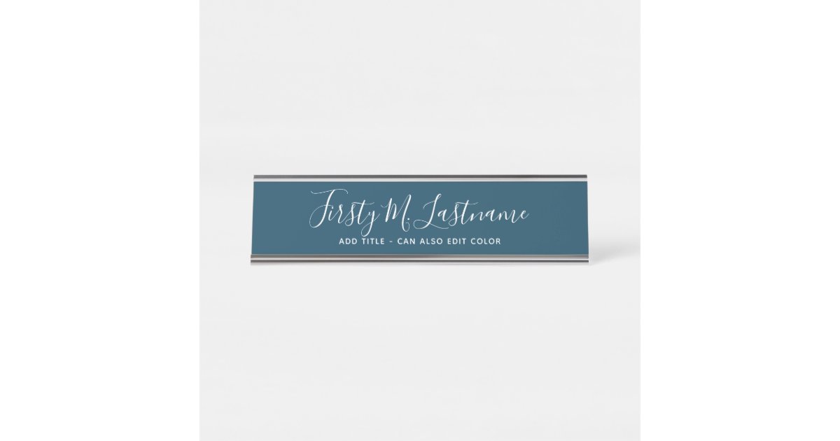 Name and Title Calligraphy - CAN EDIT blue COLOR Desk Name Plate | Zazzle