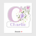 Name Charlie plus Initial with Floral Design Sticker | Zazzle