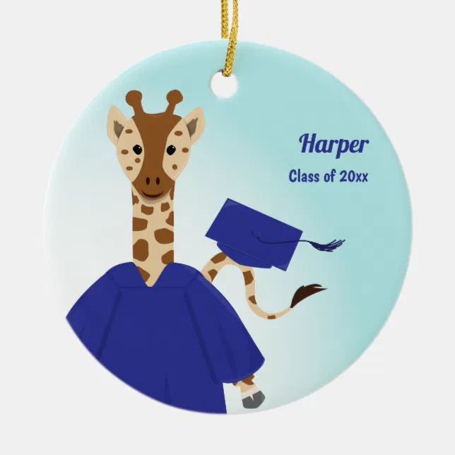 Name Class of Giraffe Graduation Cap Gown Ceramic Ornament | Zazzle