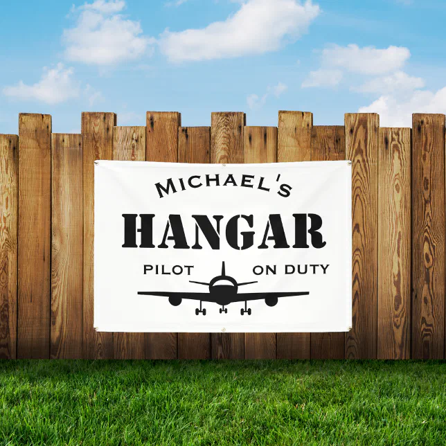 Name Hangar,Airplane,Pilot on Duty,Aviation Custom Banner | Zazzle