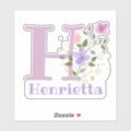 Name Henrietta & Initial with Floral Design Sticker | Zazzle