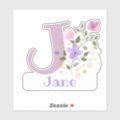Name Jane plus Initial with Floral Design Sticker | Zazzle