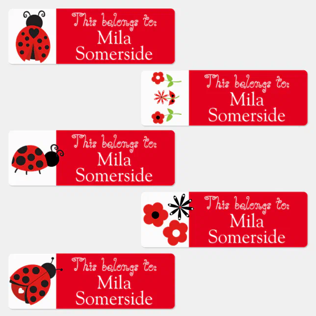 Name Labels for Kids Cute Ladybugs Back to School | Zazzle