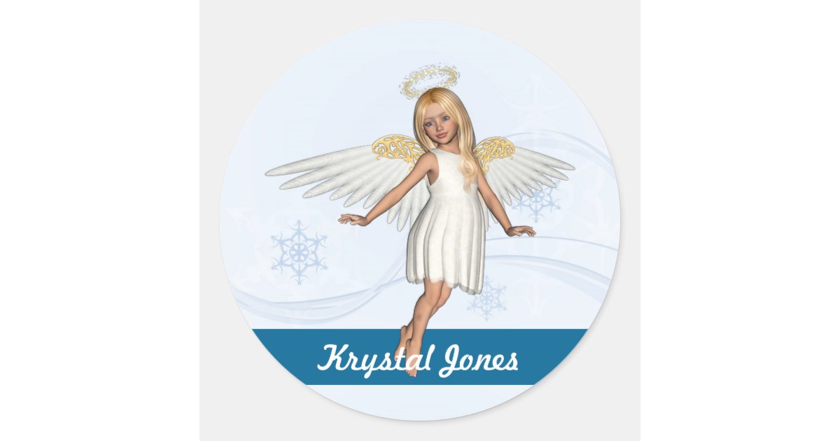 Name Labels/Stickers - Angel Design Classic Round Sticker | Zazzle