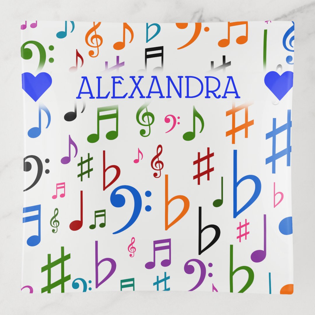 Name + Many Colorful Music Notes and Symbols Tray | Zazzle