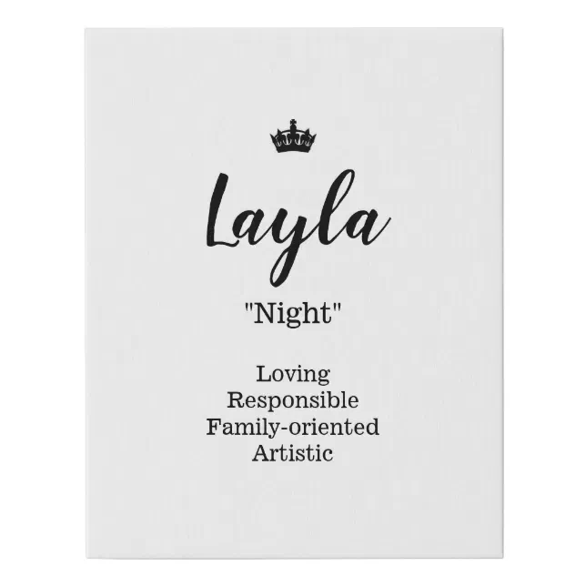 Name Meaning Canvas Picture - Layla | Zazzle