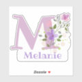 Name Melanie & Initial with Floral Design Sticker | Zazzle