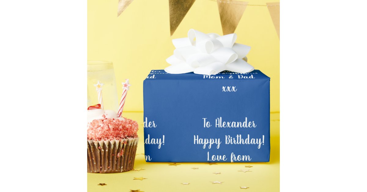 Name Modern Script Typography Blue Happy Birthday Wrapping Paper | Zazzle