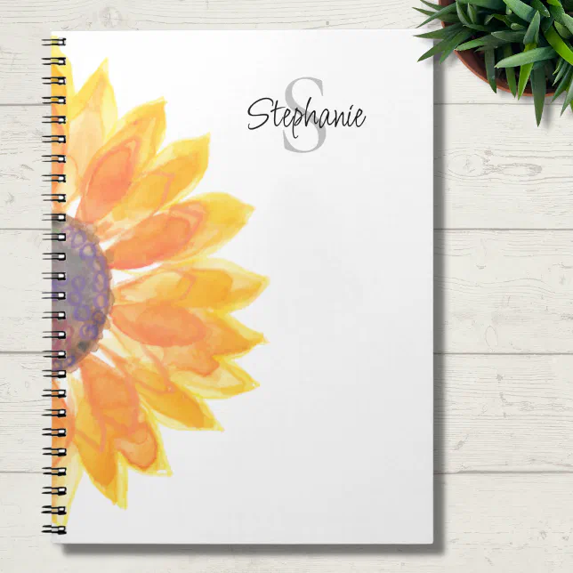 Name Monogram Sunflower Notebook | Zazzle