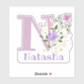 Name Natasha & Initial with Floral Design Sticker | Zazzle
