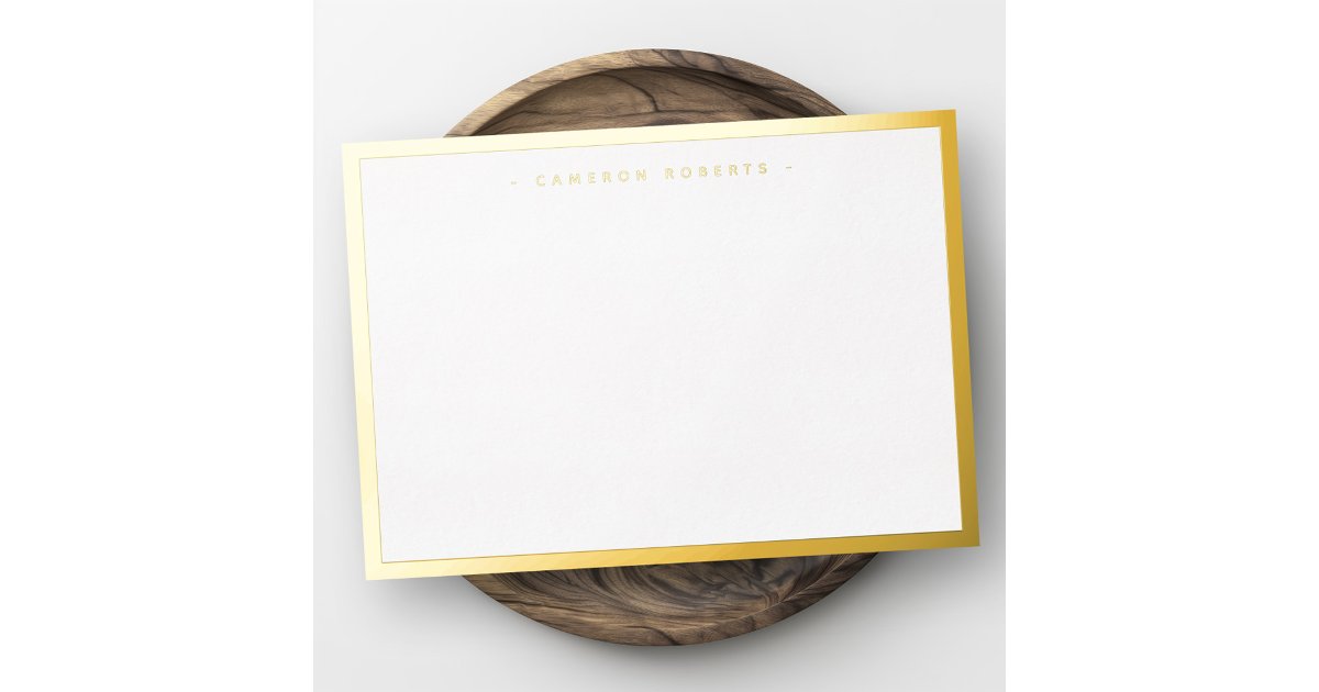 Name or monogram silver gold foil border note card | Zazzle