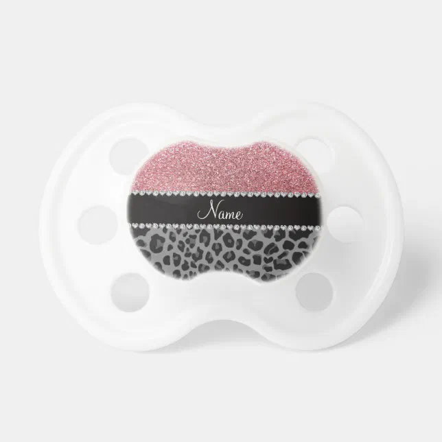 Name pastel pink glitter black leopard pacifier | Zazzle