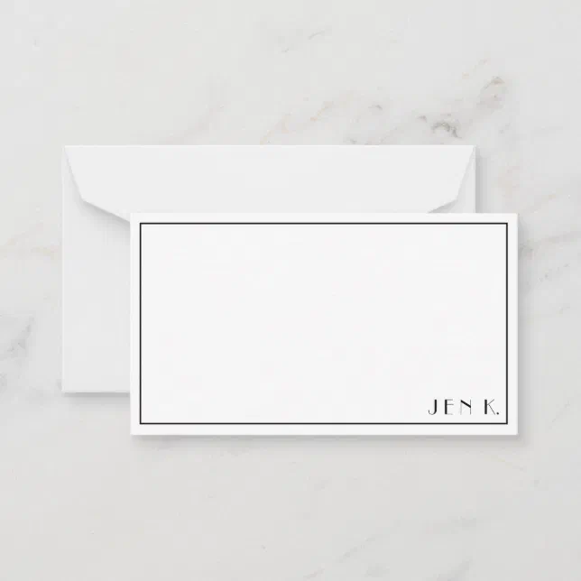 Name Personalized Modern Black White Minimalist Note Card | Zazzle