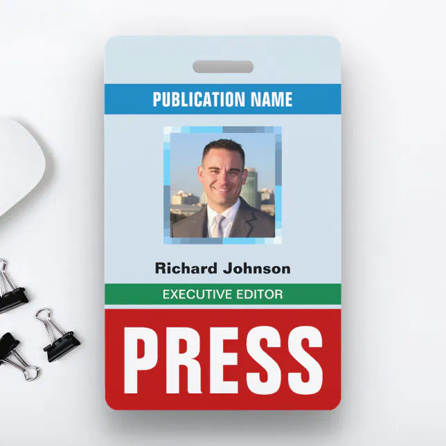 Name Photo Journalist Reporter Press Pass ID Card Badge | Zazzle