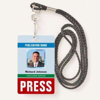 Name Photo Journalist Reporter Press Pass ID Card Badge | Zazzle