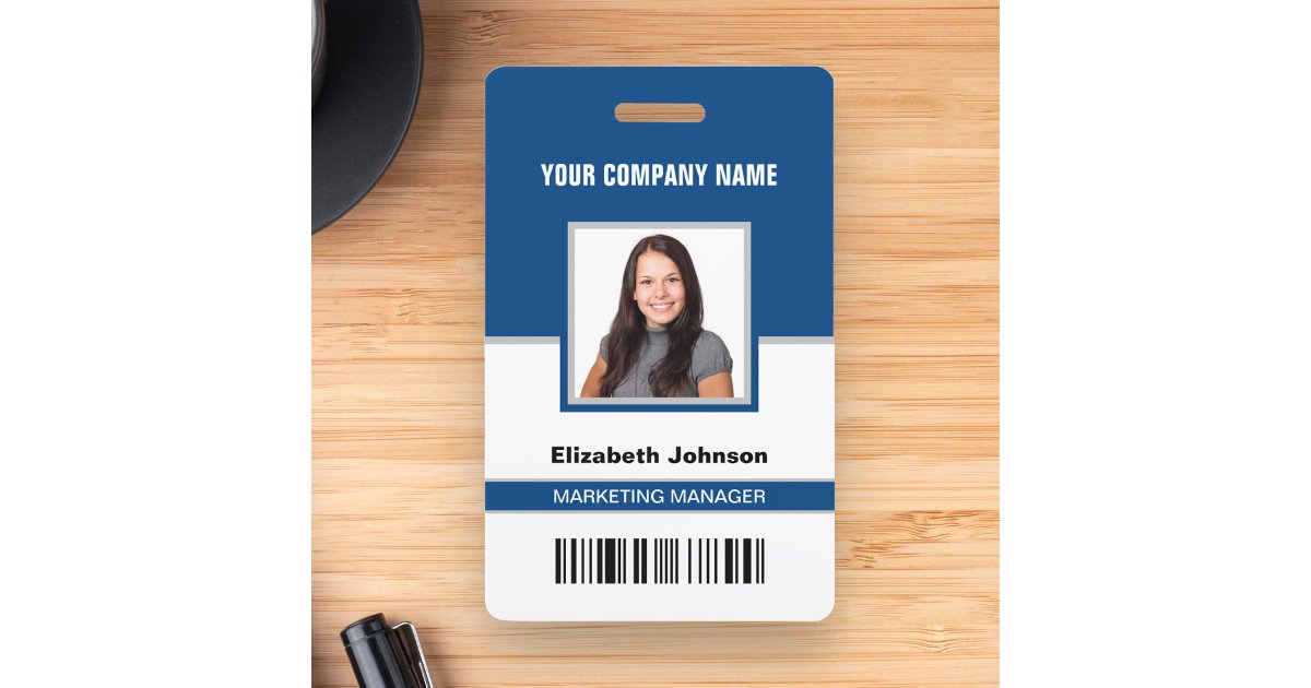 Name Photo Logo Barcode Corporate Employee ID Card Badge | Zazzle