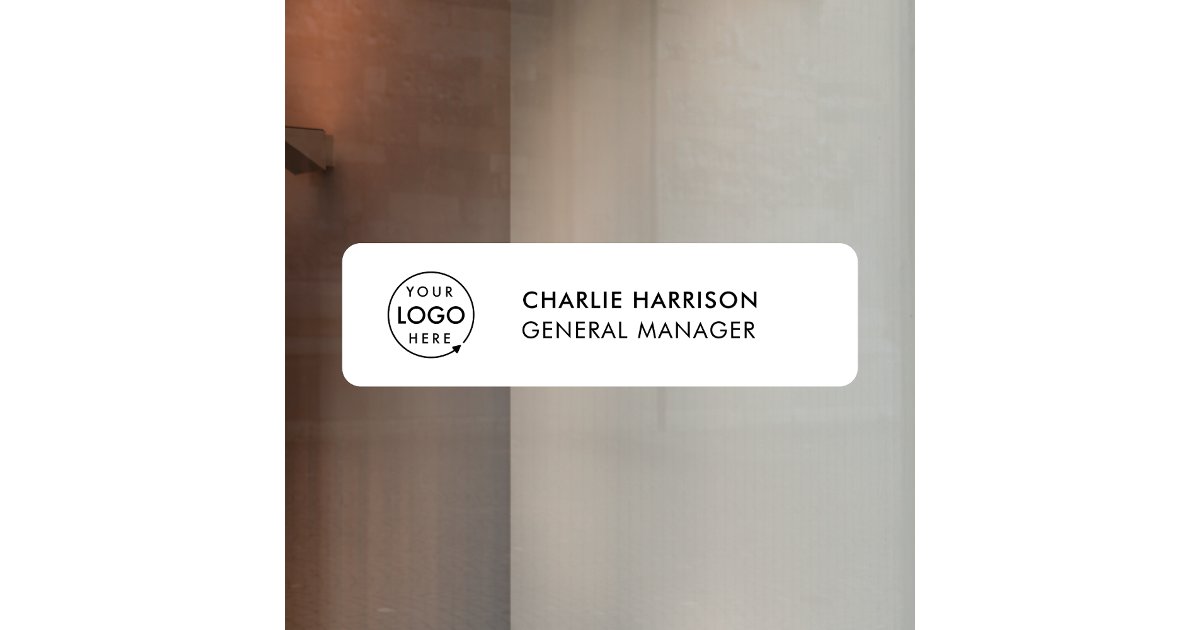 Name Plate Office Door Business Logo Modern White Window Cling | Zazzle