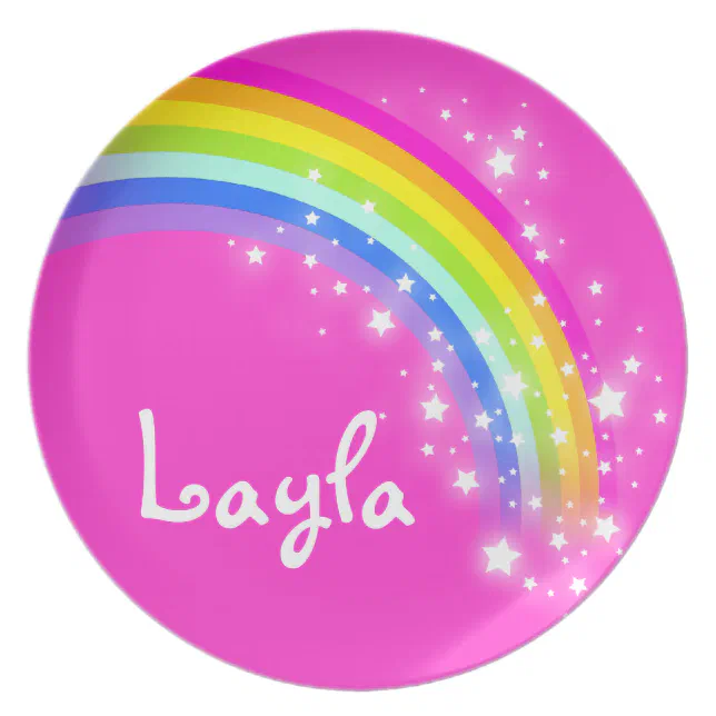 Name rainbow Layla pink girls kids plate | Zazzle