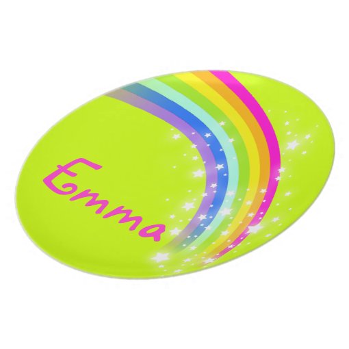 Name rainbow lime green pink Emma girls kids plate | Zazzle