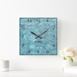 Name: Swimming Pool Water Summer Abstract Photo Square Wall Clock | Zazzle
