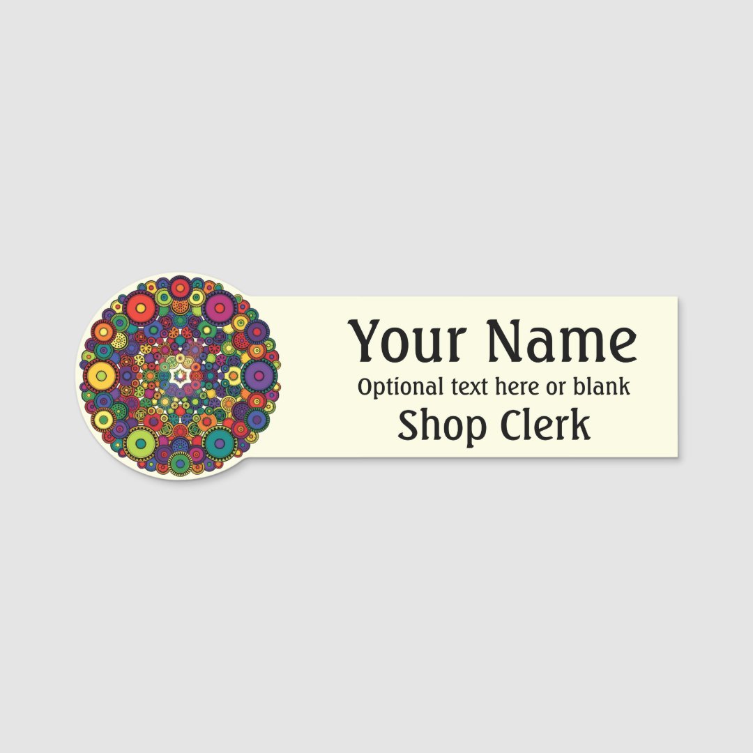 Name Tag Colorful Gift Shop Logo Custom Text Badge | Zazzle