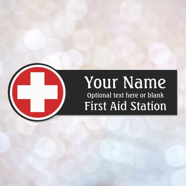 Name Tag First Aid Cross Logo Custom Text Badge | Zazzle