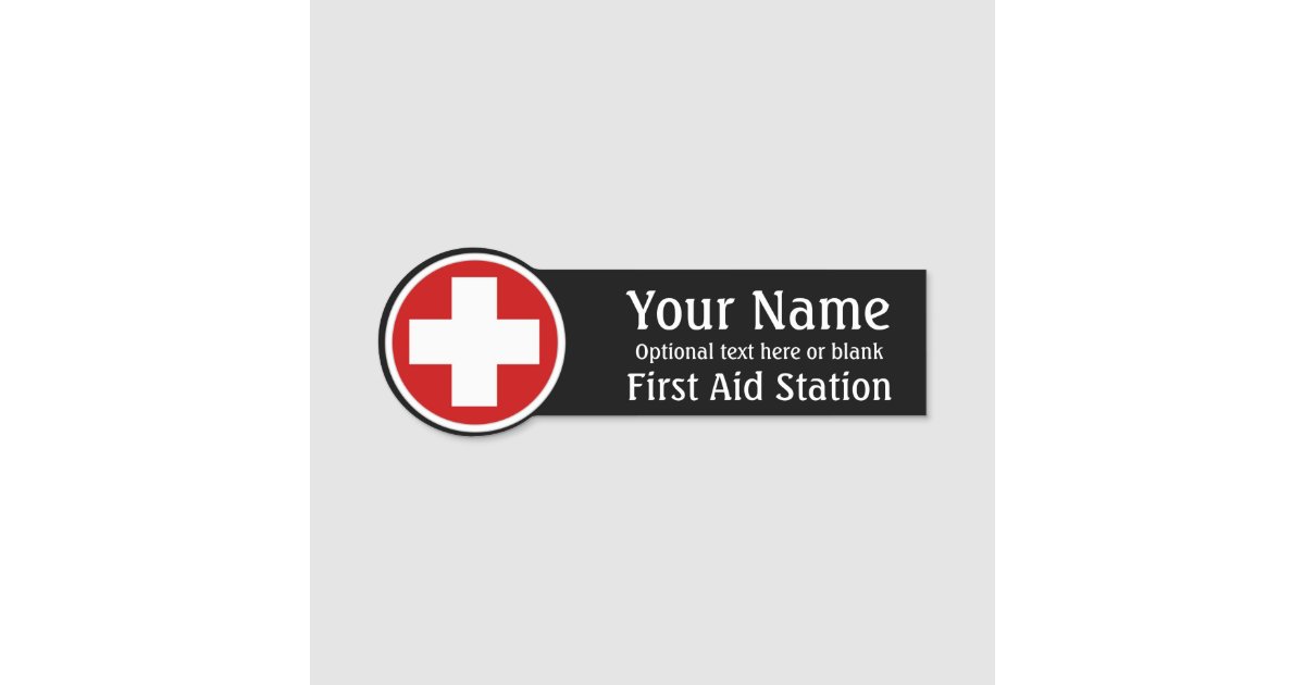 Name Tag First Aid Cross Logo Custom Text Badge | Zazzle.com