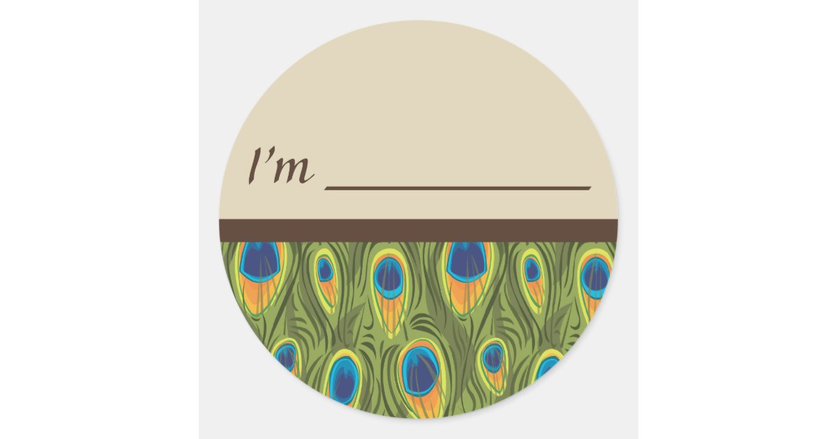 Name Tag Peacock Feathers Sticker | Zazzle