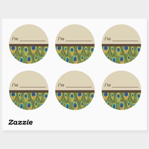 Name Tag Peacock Feathers Sticker | Zazzle