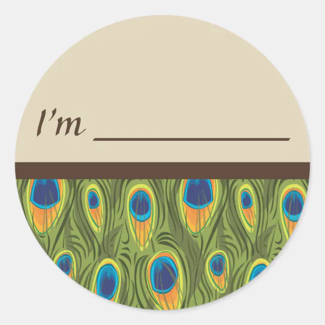 Name Tag Peacock Feathers Sticker | Zazzle