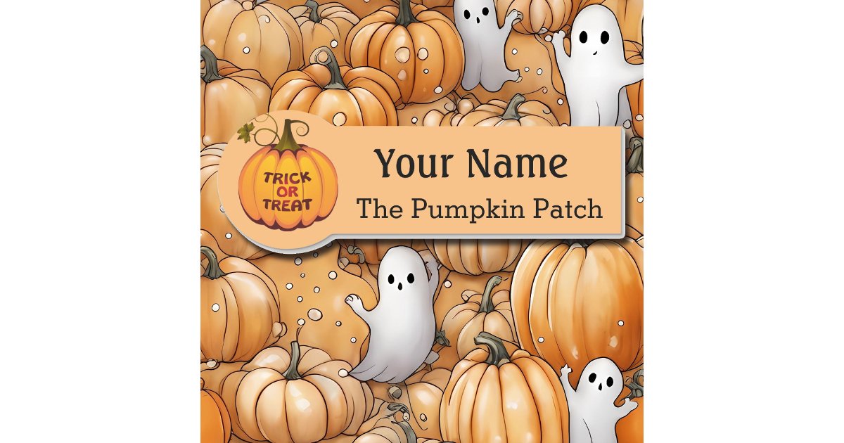 Name Tag with Halloween Pumpkin Custom Text Badge | Zazzle