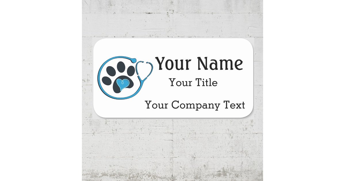 Name Tag with Veterinarian Logo Custom Text Badge | Zazzle