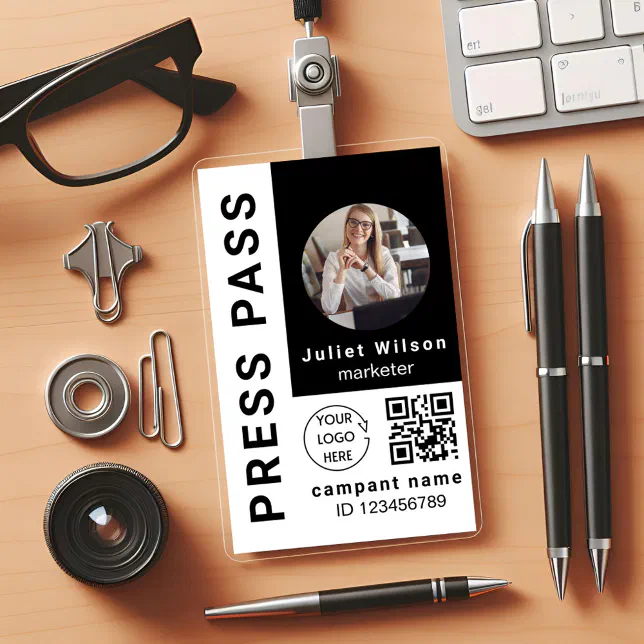 name tags white qr code media press id badge | Zazzle