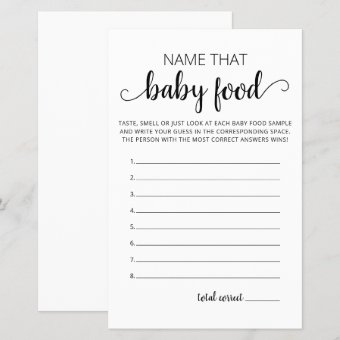 Name That Baby Food Baby Shower party game | Zazzle