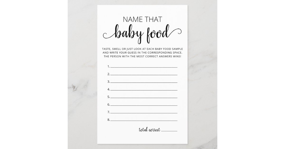 Name That Baby Food Baby Shower party game | Zazzle