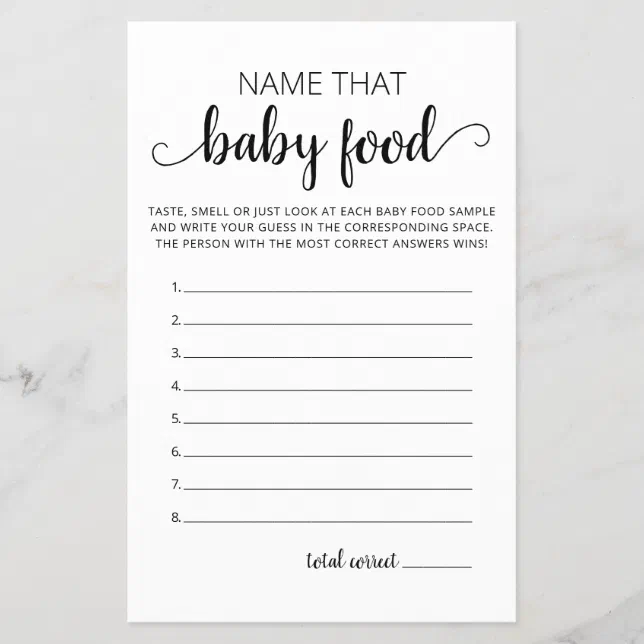 Name That Baby Food Baby Shower party game | Zazzle