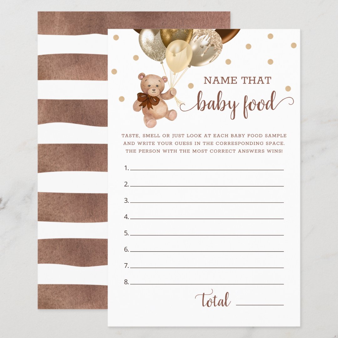Name That Baby Food Game Baby Shower Teddy Bear | Zazzle