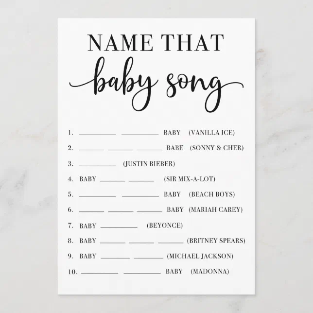 Name That Baby Song Baby Shower Game Program | Zazzle
