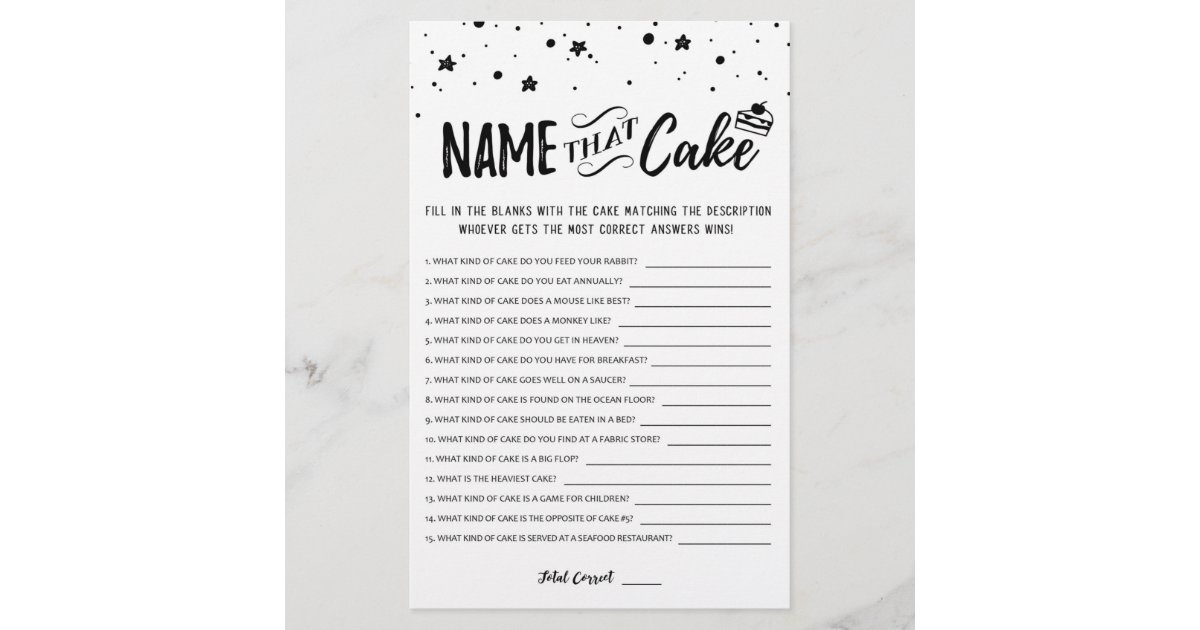 Name that cake Bridal game with Answers | Zazzle
