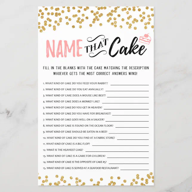 Name that cake game with Answers | Zazzle
