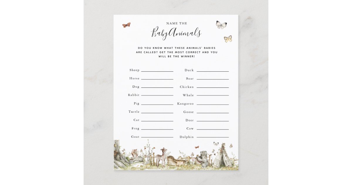 Name the Baby Animals | Baby Shower Game | Zazzle