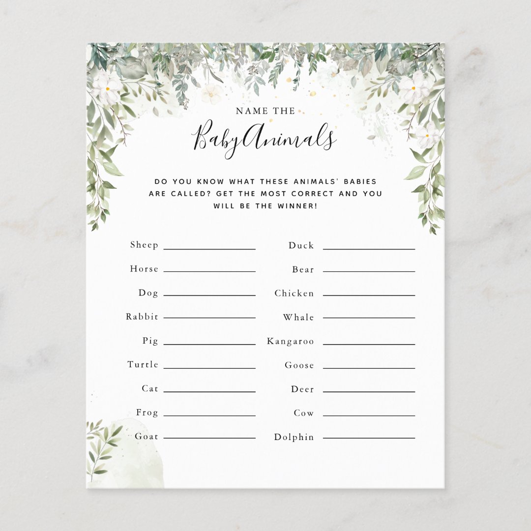 Name the Baby Animals | Baby Shower Game | Zazzle