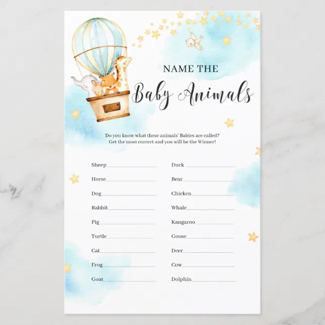 Name the baby animals Baby Shower game animals | Zazzle