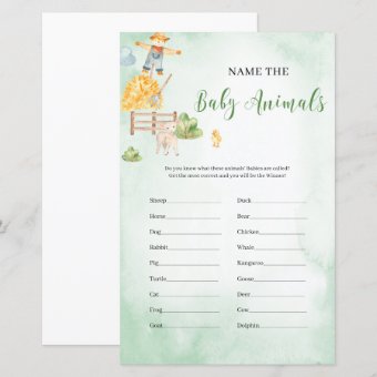 Name the baby animals baby shower game farm | Zazzle
