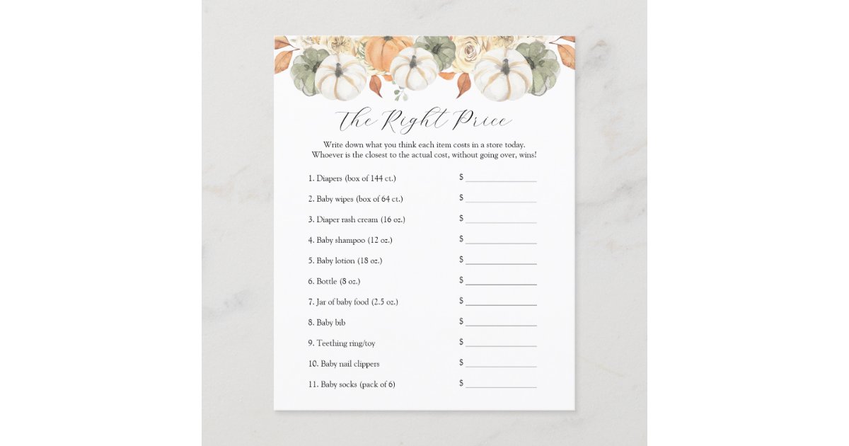 Name the Price Baby Shower Game | Zazzle