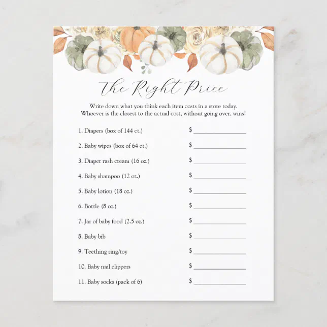 Name the Price Baby Shower Game | Zazzle