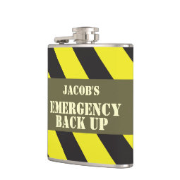 Named emergency back up chevron mens hip flask | Zazzle